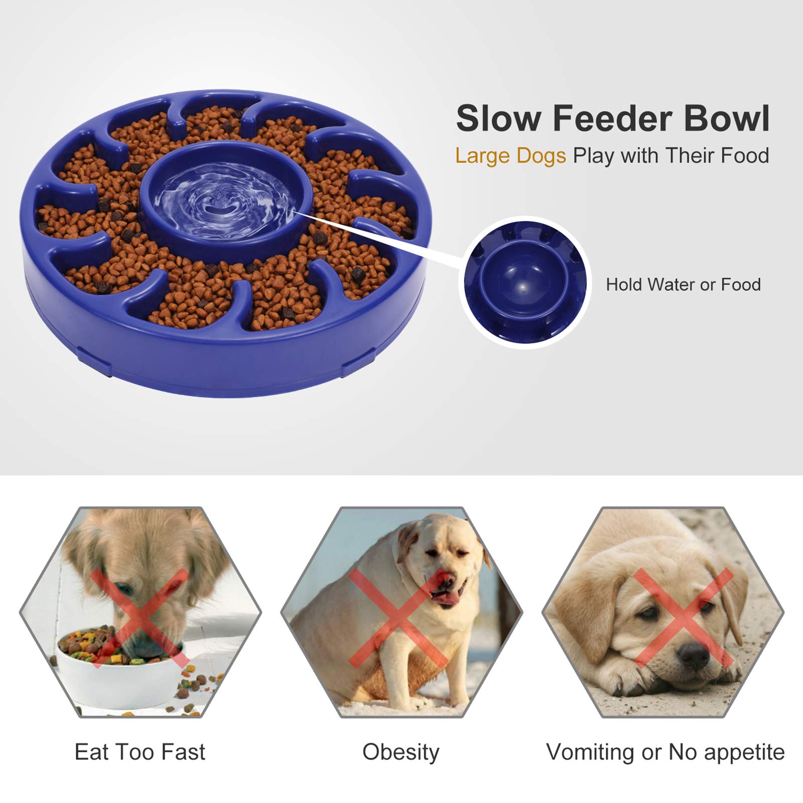 JASGOOD Slow Dog Bowl for Large Dogs,Anti-Gulping Dog Slow Feeder Stop ...