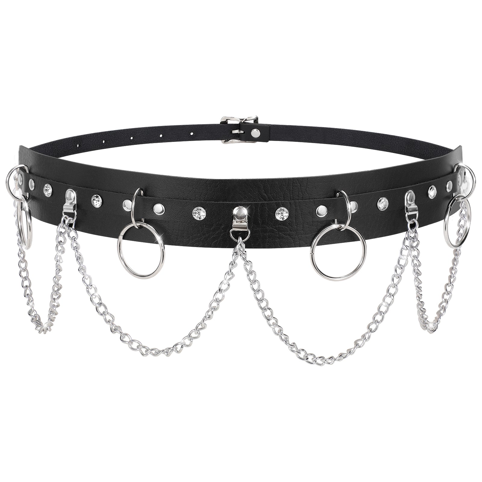 Halloween Punk Black Waist Chain Belt Women Leather Rave Body Goth Acc ...